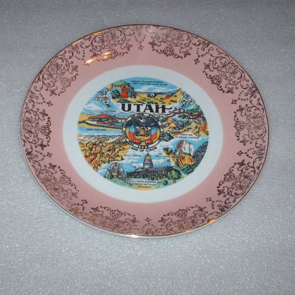 Utah state plate | Accents | Vintage Gorgeous Goldrimmed Utah State ...